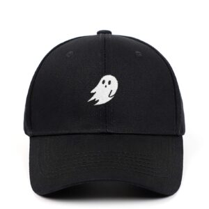 men women embroidered baseball cap pure color snapback hat (black ghost)