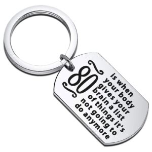 bekech 80 year old birthday gift 80 is when your body gives your brain a list of things 80th birthday keychain turning 80 gift 1940s born jewelry for men women (silver)