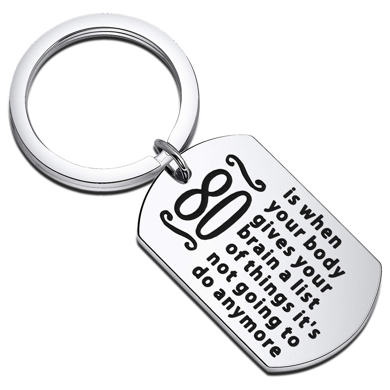 BEKECH 80 Year Old Birthday Gift 80 Is When Your Body Gives Your Brain a List of Things 80TH Birthday Keychain Turning 80 Gift 1940s Born Jewelry for Men Women (silver)