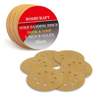 boshcraft 30 pcs sanding discs, 60 grit 5 inch sanding disc 8 holes hook and loop sandpaper orbital sander sandpaper for woodworking metalworking random orbital sander plaster painted surfaces fillers