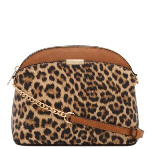 fashionpuzzle leopard print small dome crossbody with chain strap (classic tan/tan)