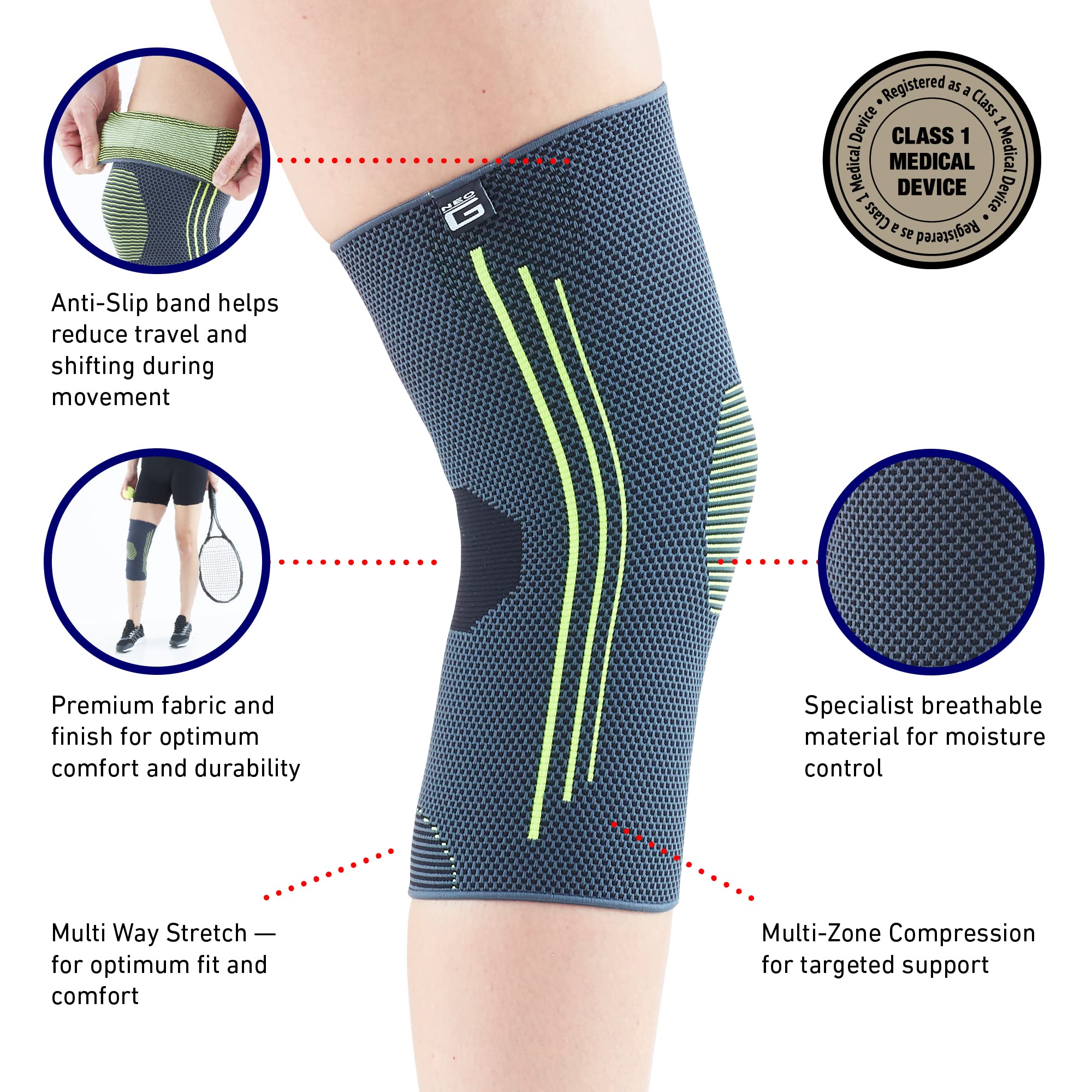 Neo-G Knee Compression Sleeve for Sports - Breathable, Lightweight, Elastic Knee Sleeve for running, Compression Knee Sleeve for knee pain, Meniscus Tear, Sprains, Strains, Injury Recovery - M