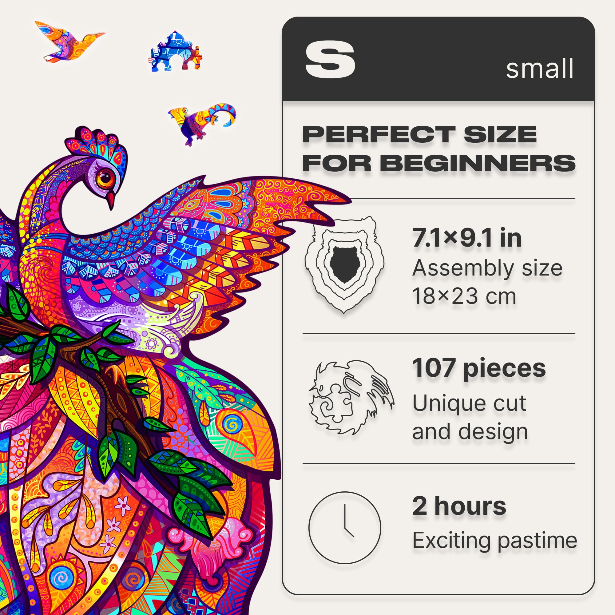 UNIDRAGON Original Wooden Jigsaw Puzzles - Fairy Bird, 107 Pieces, Small Size 7.1 x 9.1, Beautiful Gift Package, Unique Shape Best Gift for Adults and Kids