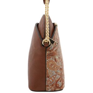 FashionPuzzle Paisley Print Small Dome Crossbody with Chain Strap (Brown/Brown)