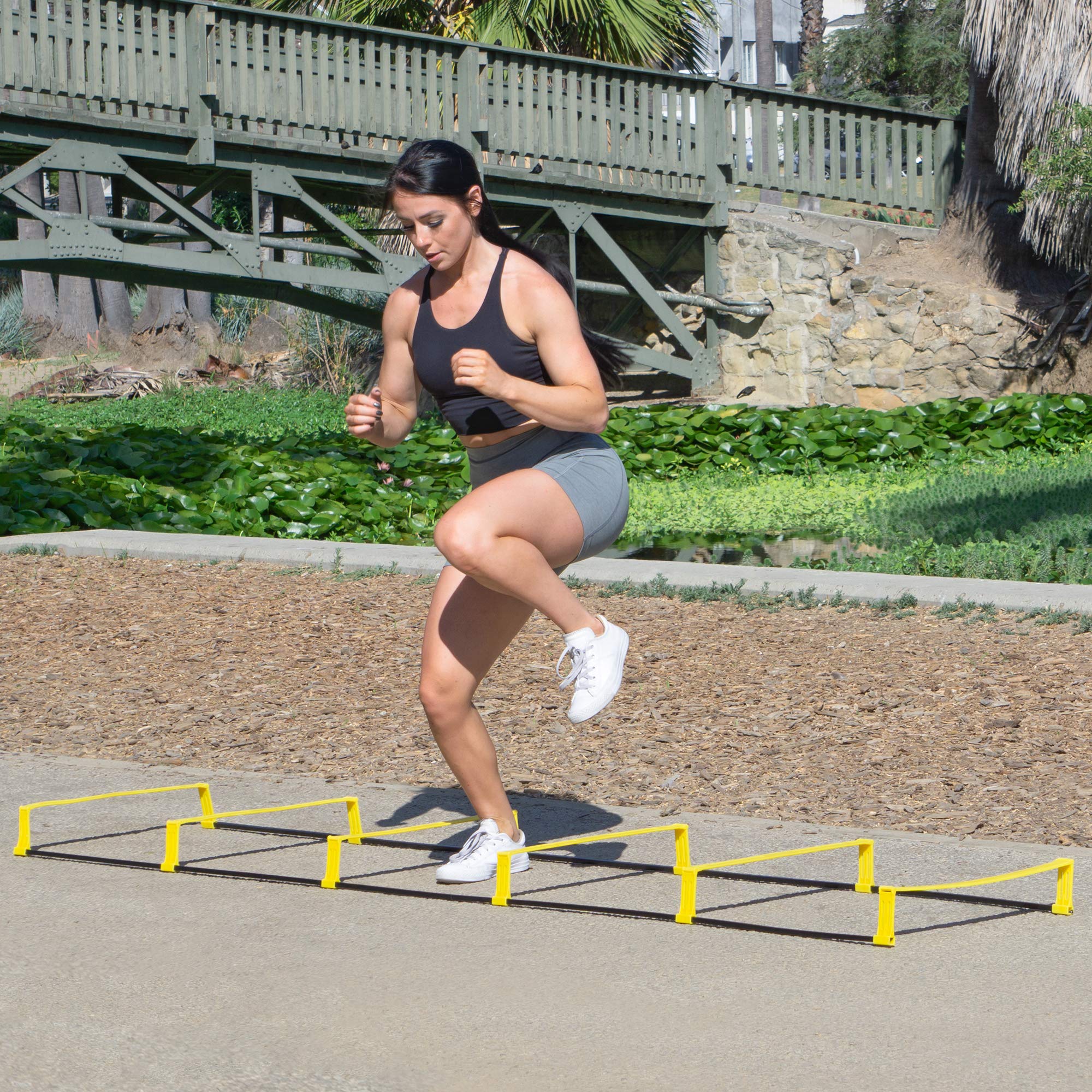 ProsourceFit Raised Speed & Agility Ladder with 6 Collapsible Hurdles for Footwork, Football & Soccer Elevated Training Workout Equipment