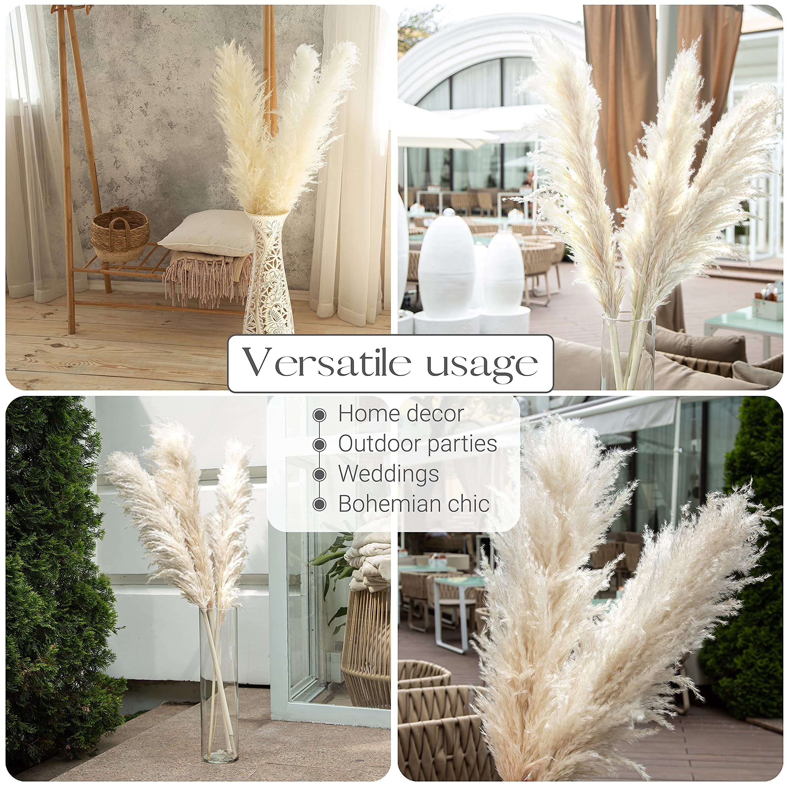 Tall 45" Pampas Grass - Large Naturally Dried Pampas Grass Decor - Avoid Small Faux or Artificial Pompas Grass or Palm Leaves - Beautify Home or Event with Natural Floral Plumes (Marshmallow Cloud)