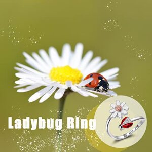 oGoodsunj Sterling Silver Ladybug Daisy Leaves Necklace Earrings Rings Pendant Anklet Jewelry Set