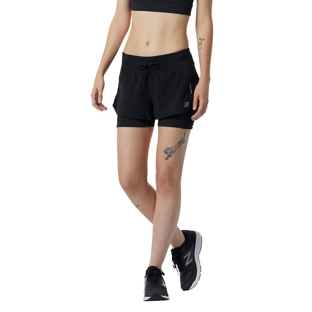 New Balance Women's Impact Run 2 in 1 Short 22, Black, Large