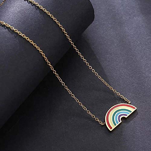 Rainbow Necklace for Women Stainless Steel Enamel Rainbow Charm Pendant Gold Plated Fashion Jewelry Birthday Gift for Her