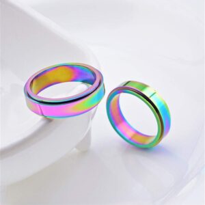 WOYNJI 3Pcs Stainless Steel Fidget Spinner Ring for Women Men Gay Lesbian LGBT Pride Anxiety Stress Relieving Rainbow Size 7