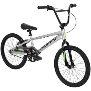 Huffy Axilus 20" Kid's BMX Bike, Beginner Level Rider, Ages 5+ Years Old, 3 Piece Steel Crank, 44/16 Gearing, Rugged and Durable, Strong and Lightweight for Speed and Handling, Matte Silver