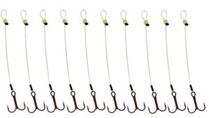 tooth shield tackle 10-pack walleye stinger hooks/trailer hooks 15lb fluorocarbon leader material red vmc hooks [chartreuse] (hook size: 8)