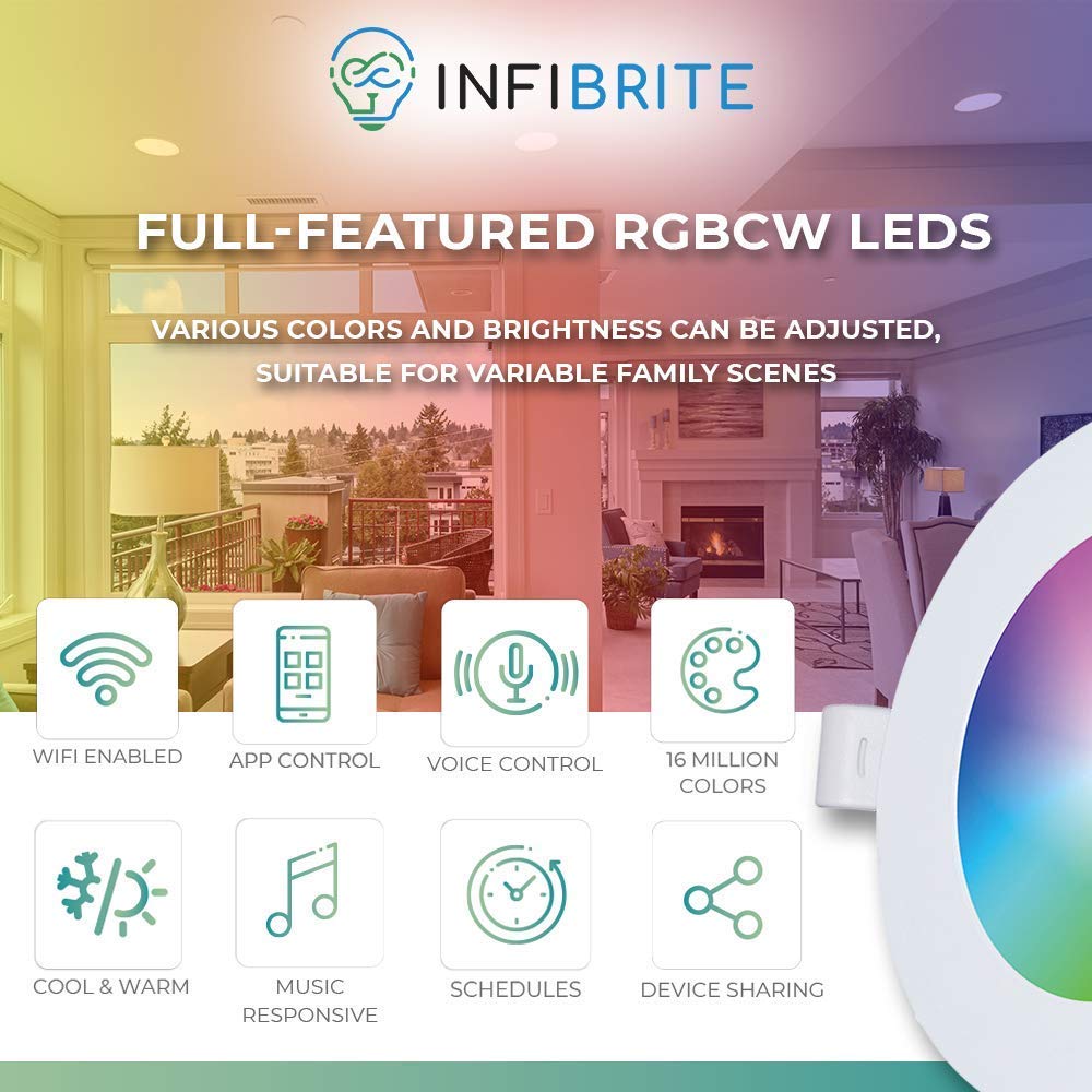 INFIBRITE 6 Inch WiFi Smart Ultra-Thin LED Ceiling Mount Recessed Light 12W 1100LM Dimmable with Junction Box, App & Voice Control, Alexa/Google Compatible, ETL & Energy Star, Wet Rated (6 Pack)