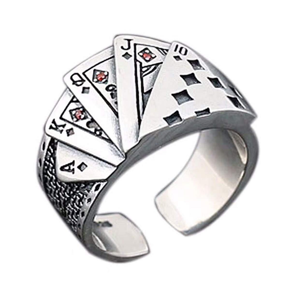 Poker Cards Ring Vintage Diamond Spade Flush Playing Cards Statement Ring Band Adjustable Stainless Steel Hip Hop Punk Casino Gambling Jewelry for Women Men Boys Girls (Diamond)