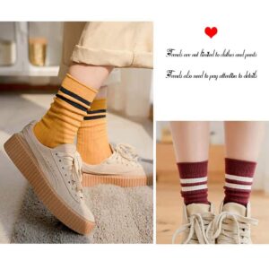 METICK Striped Crew Socks 10 Pairs Retro Cute Long Tube Crew Socks for Women