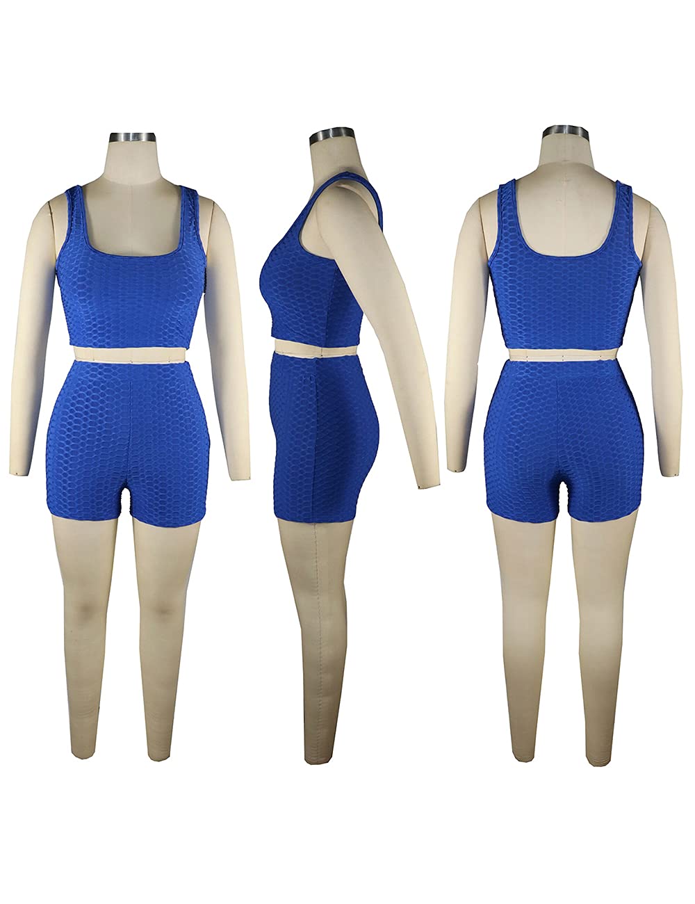 KANSOON Two Piece Short Set for Women Sexy Summer Crop Top Tik Tok Leggings Outfits Tracksuit Blue L