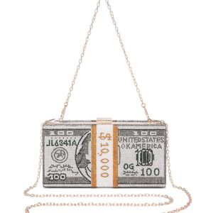 Covelin Dollar Clutch Purse for Women from, Rhinestone Evening Handbag Money Bag Grey