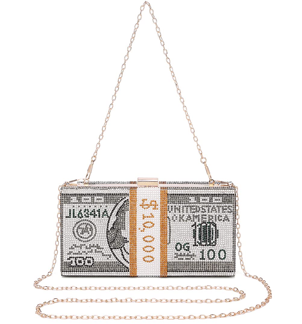 Covelin Dollar Clutch Purse for Women from, Rhinestone Evening Handbag Money Bag Grey