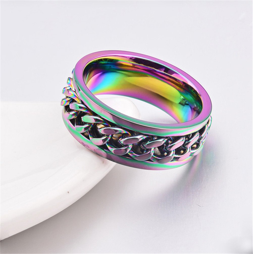 WOYNJI 3Pcs Stainless Steel Fidget Spinner Ring for Women Men Gay Lesbian LGBT Pride Anxiety Stress Relieving Rainbow Size 7