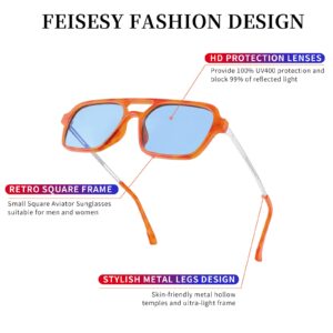 FEISEDY Vintage Square 70s Flat Aviator Sunglasses Women Men Metal Design Shades B2752