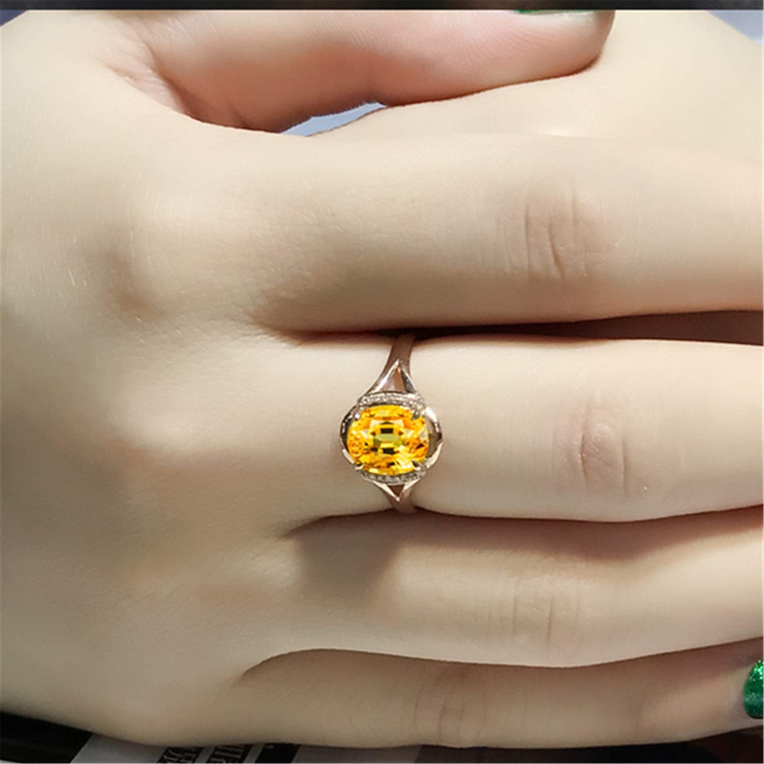 XINQI 18K Yellow Gold Yellow Citrine and CZ Women's Engagement Ring (2 Ct Oval Gemstone Birthstone, Available 6,7,8,9,10) (10)