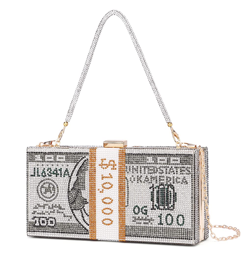 Covelin Dollar Clutch Purse for Women from, Rhinestone Evening Handbag Money Bag Grey