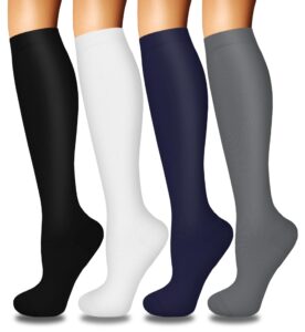 iseasoo 4 pairs compression socks for women men circulation-best support for nurses,running,athletic,travel l-xl