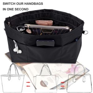 Time Wing Handbag Tote Purse Organizer Insert Bag Liner Shaper Pocketbook Divider Zipper 11 Pockets Compartments Large Black