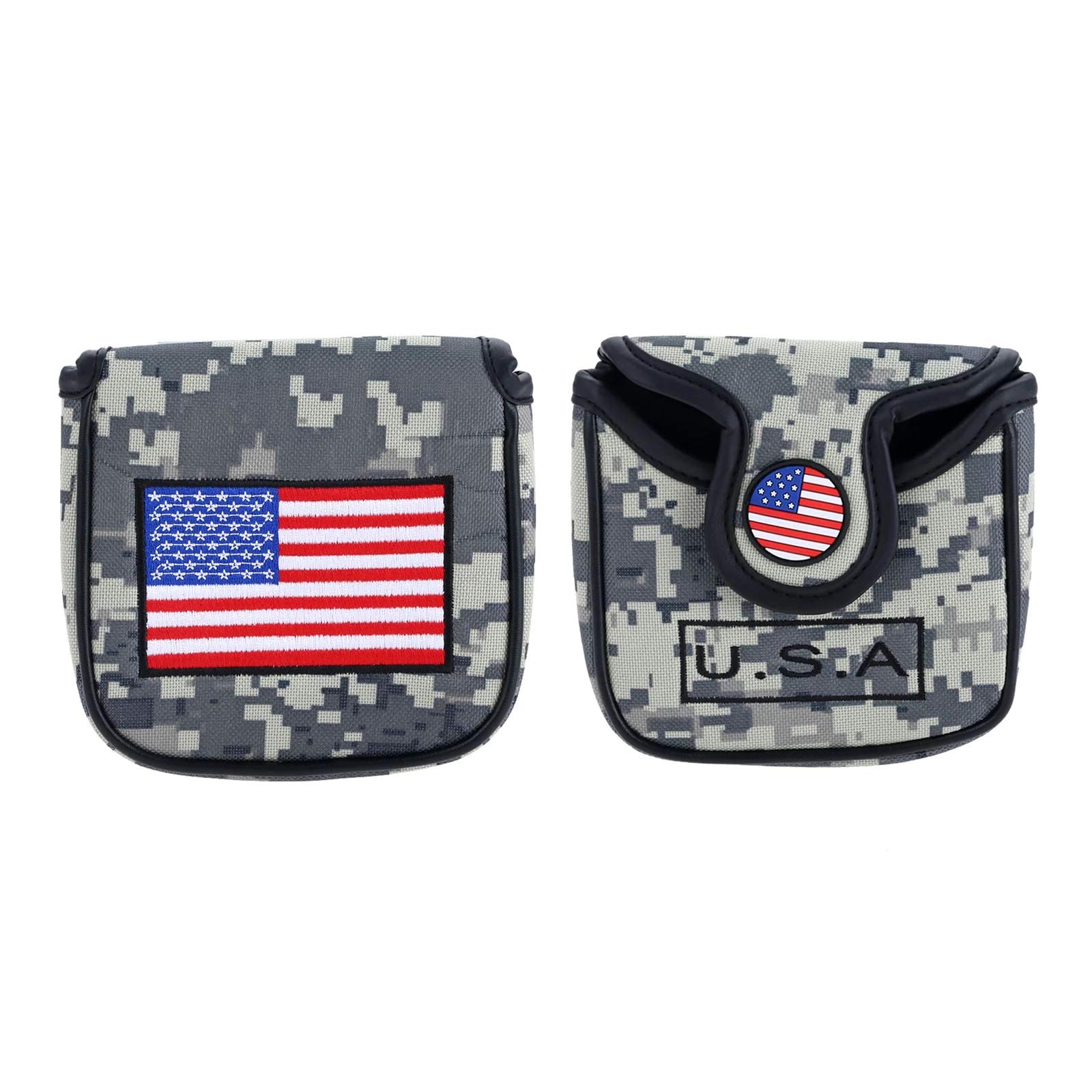 SEACLOUD 1Pc Camouflage Golf Club Mallet Putter Head Cover Waterproof Durable Nylon USA Flag Headcover Protector Bag Square Shape