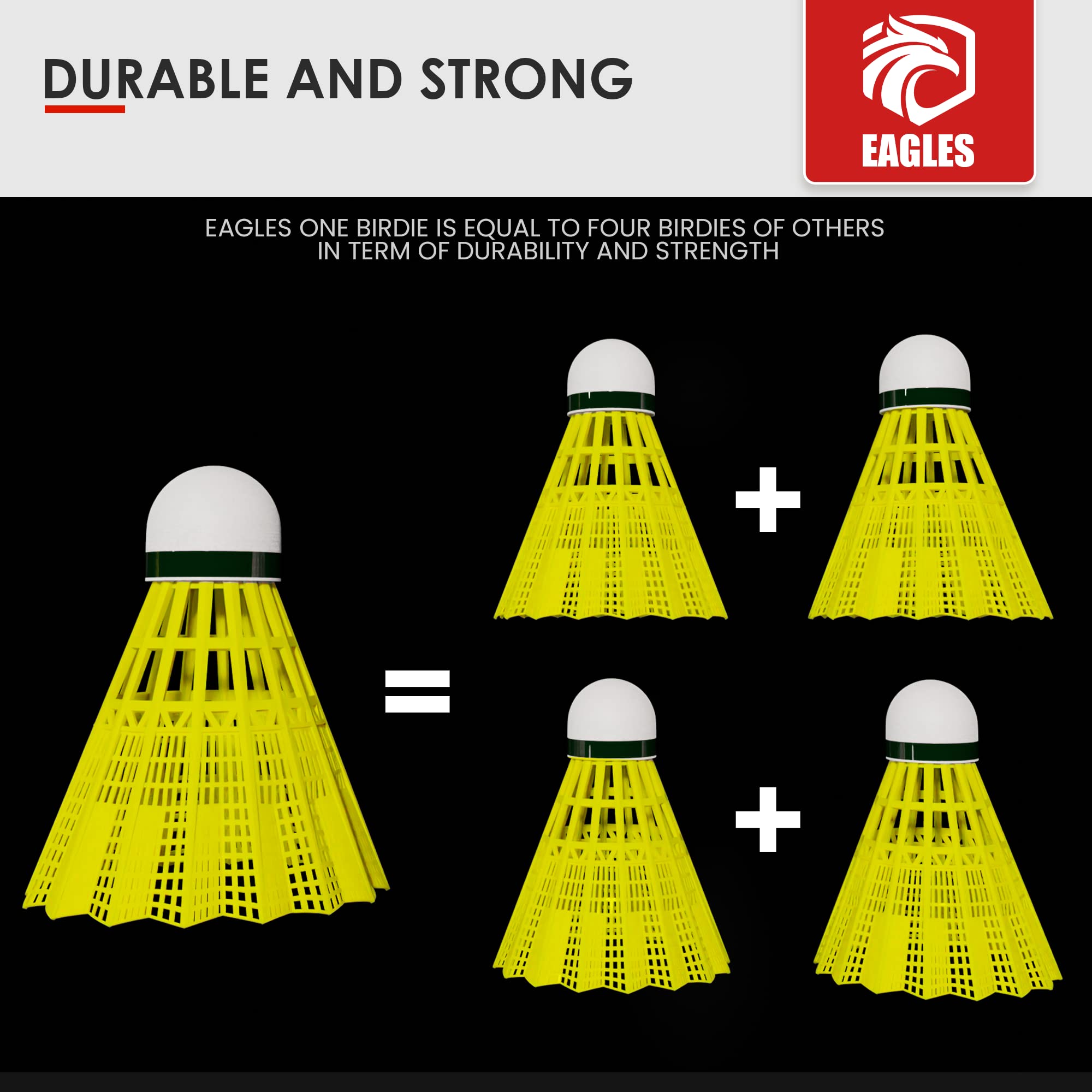 EAGLES Badminton Birdies Nylon Feather Bedminton Shuttlecocks - Plastic Birdie Ball Set for Indoor & Outdoor Baseball Practice ~ Stable & Durable Shuttle Cocks for Kids & Adults (12 Pack Yellow)