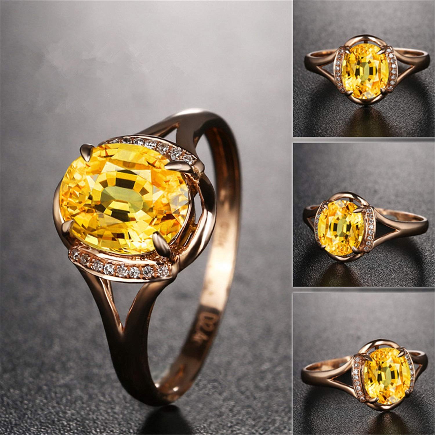 XINQI 18K Yellow Gold Yellow Citrine and CZ Women's Engagement Ring (2 Ct Oval Gemstone Birthstone, Available 6,7,8,9,10) (10)