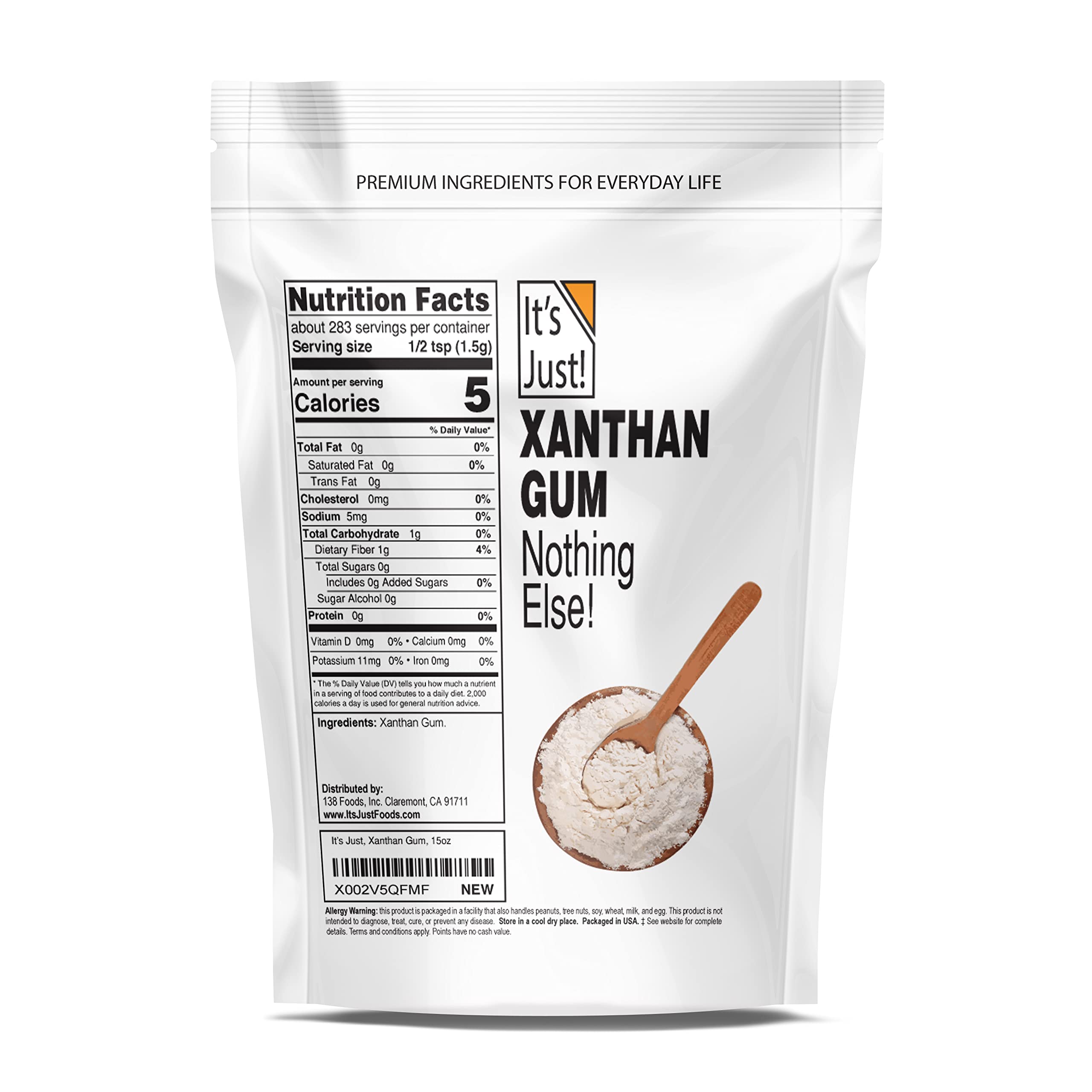 It's Just - Xanthan Gum, 15oz, Keto Baking, Non-GMO, Thickener for Sauces, Soups, Dressings, Packaged in USA