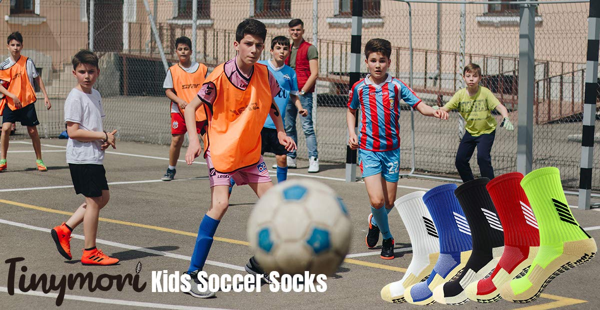 Tinymori Kids Socks Anti Slip Boys Girls Football Socks Children Non Slip Sports Socks Rubber Pads Soccer Basketball Socks Running Outdoor for Age 6-11