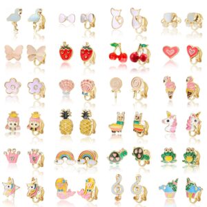 subiceto 24 pairs cute clip on earrings for women cute animal flower butterfly colorful clip-on earrings set pink flower