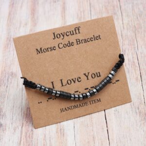 JoycuFF Men's Bracelet Gifts for Boyfriend I Love You Morse Code Bracelets for Women Men Mothers Day Unique Birthday Gifts Jewelry Cord Wrap Bracelet with Black Hematite Beads Gift for Women