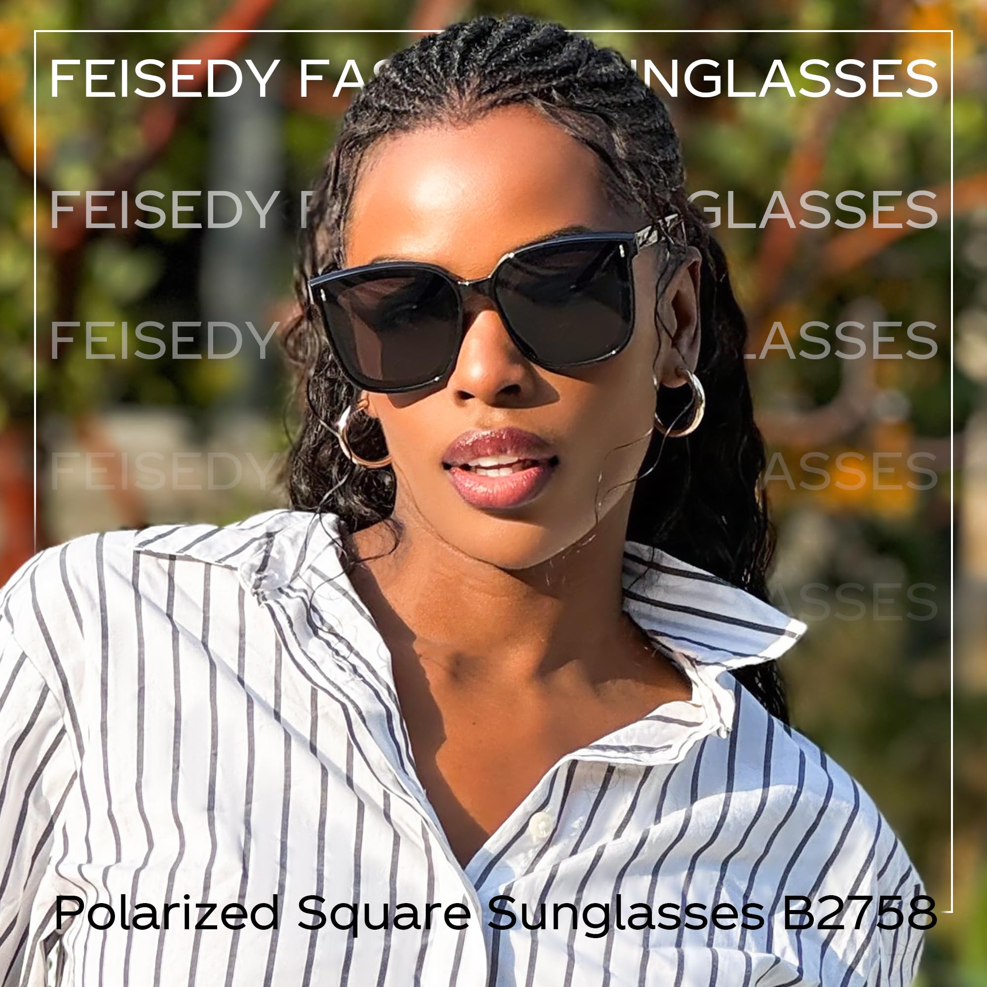 FEISEDY Women Oversized Vintage Polarized Sunglasses Square Cute Trendy Classic Simple Men B2758