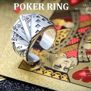 Poker Cards Ring Vintage Diamond Spade Flush Playing Cards Statement Ring Band Adjustable Stainless Steel Hip Hop Punk Casino Gambling Jewelry for Women Men Boys Girls (Diamond)