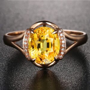 XINQI 18K Yellow Gold Yellow Citrine and CZ Women's Engagement Ring (2 Ct Oval Gemstone Birthstone, Available 6,7,8,9,10) (10)