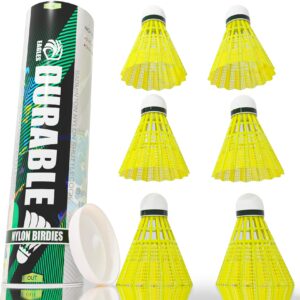 EAGLES Badminton Birdies Nylon Feather Bedminton Shuttlecocks - Plastic Birdie Ball Set for Indoor & Outdoor Baseball Practice ~ Stable & Durable Shuttle Cocks for Kids & Adults (12 Pack Yellow)