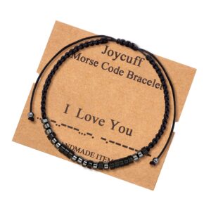 joycuff men's bracelet gifts for boyfriend i love you morse code bracelets for women men mothers day unique birthday gifts jewelry cord wrap bracelet with black hematite beads gift for women