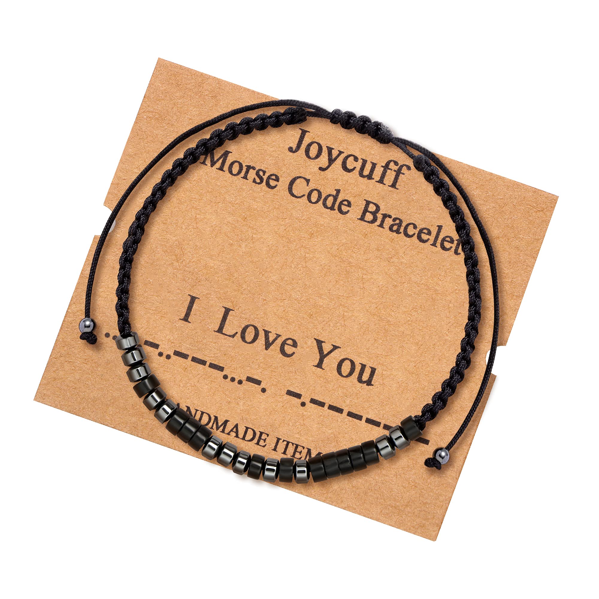 JoycuFF Men's Bracelet Gifts for Boyfriend I Love You Morse Code Bracelets for Women Men Mothers Day Unique Birthday Gifts Jewelry Cord Wrap Bracelet with Black Hematite Beads Gift for Women