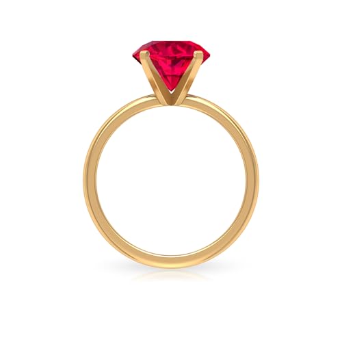 Rosec Jewels Certified Lab Grown Ruby 9mm Round Shape Engagement Ring for Women, AAAA Quality, Ruby Solitaire Ring - Ready to Gift, 14K Yellow Gold, Size:US 11.50