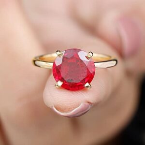 Rosec Jewels Certified Lab Grown Ruby 9mm Round Shape Engagement Ring for Women, AAAA Quality, Ruby Solitaire Ring - Ready to Gift, 14K Yellow Gold, Size:US 11.50