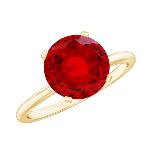 Rosec Jewels Certified Lab Grown Ruby 9mm Round Shape Engagement Ring for Women, AAAA Quality, Ruby Solitaire Ring - Ready to Gift, 14K Yellow Gold, Size:US 11.50