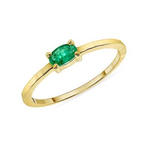 takar solid 14k yellow gold solitaire oval genuine emerald stackable ring (size 9.5)