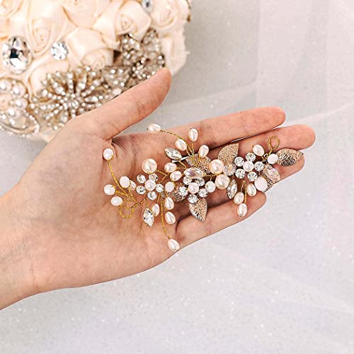 Gorais Bride Wedding Hair Vine Pearl Bridal Headpieces Leaf Hair Accessories for Women and Girls