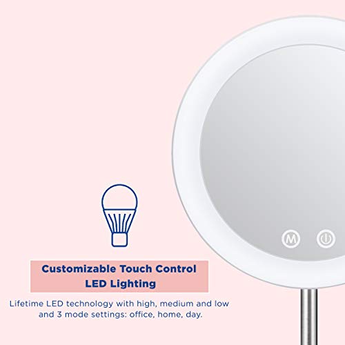 Conair Lighted Makeup Mirror with 10X Spot Magnification, LED Vanity Mirror, Handheld Mirror, 1X/10x Magnifying Mirror, Rechargeable in Satin Nickel