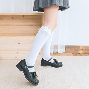 CAT KO Women Soft Knee High Socks Lovely & Cute Solid color Lace Ruffle Girls socks for Lolita ONLY TRUE SOLD (WHITE)