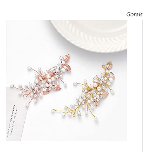 Gorais Bride Wedding Hair Vine Pearl Bridal Headpieces Leaf Hair Accessories for Women and Girls