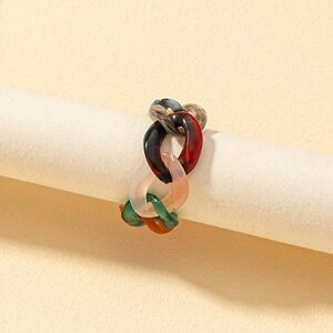 2/3Pcs Retro Thick Resin Transparent Acrylic Chunky Wide Face Unique Square Dome Knuckle Ring Colorful Chain Stackable Statement Finger Band Ring for Women Jewelry Festival Gifts-B black